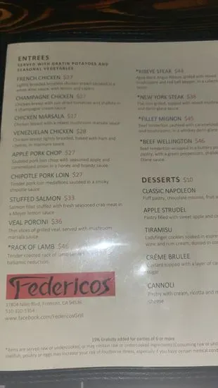 Federicos' Grill & Catering Menu | Fremont, CA | Checkle
