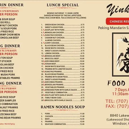 Yin Keng Restaurant Menu | Windsor, CA | Checkle