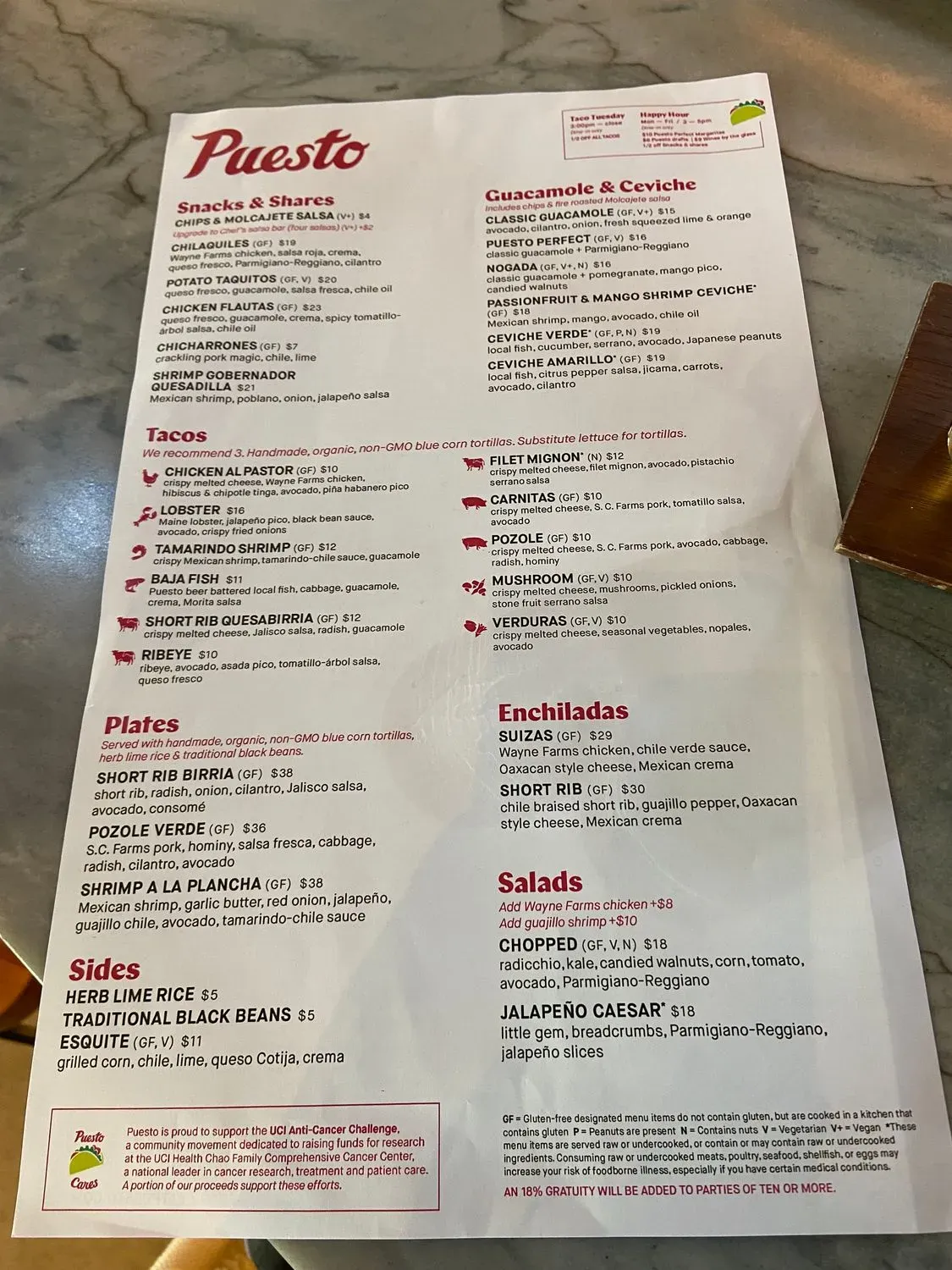 Puesto Anaheim Menu - Updated November 2025