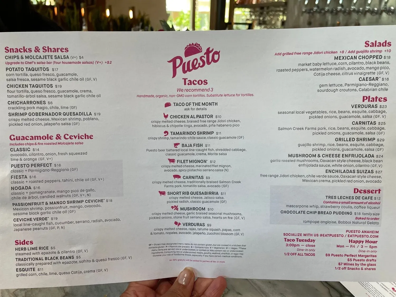 Puesto Anaheim Menu - Updated November 2025