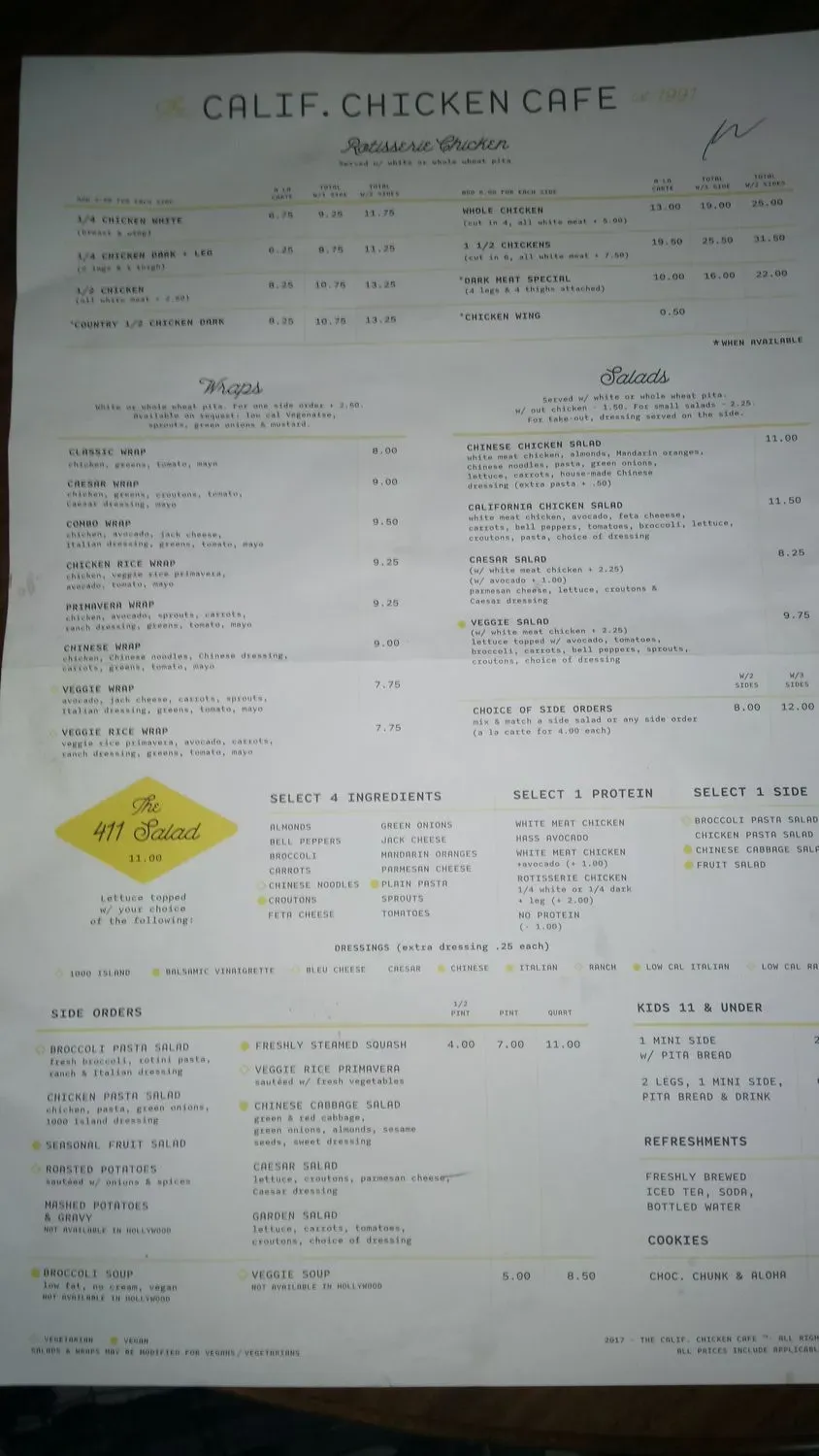 Calif Chicken Cafe Menu - Updated October 2025