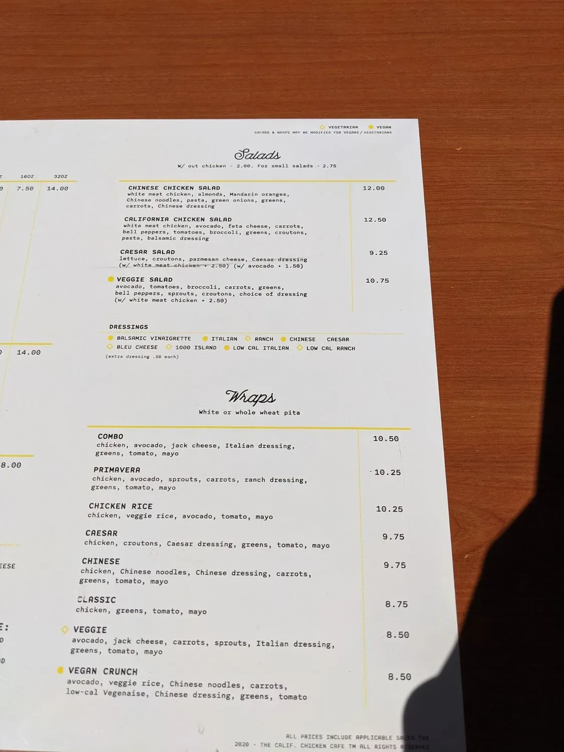 Calif Chicken Cafe Menu - Updated September 2025