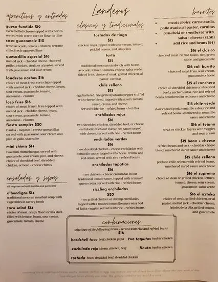 Landeros Mexican Grill + Cantina Menu | Temecula, CA | Checkle