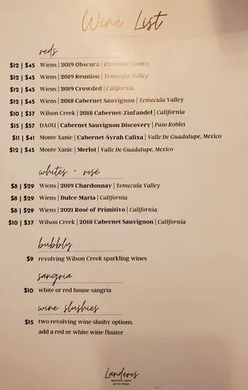 Landeros Mexican Grill + Cantina Menu | Temecula, CA | Checkle