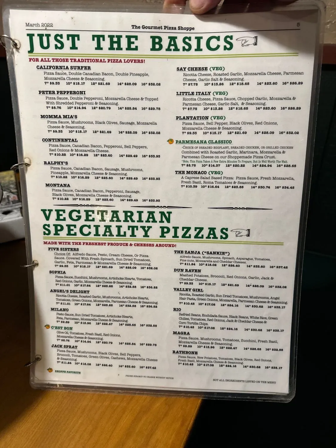 The Gourmet Pizza Shoppe Menu - Updated November 2025