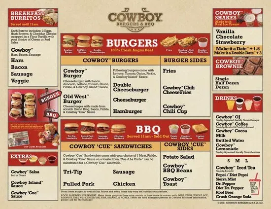 Cowboy Burgers & BBQ Menu | Riverside, CA | Checkle