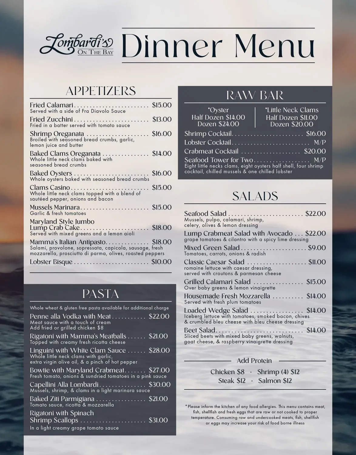 Lombardi's On the Bay Menu - Updated November 2025