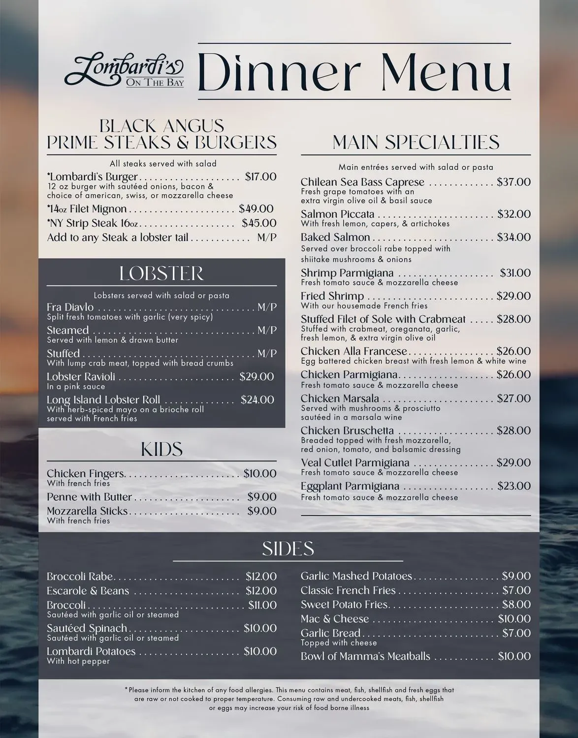Lombardi's On the Bay Menu - Updated November 2025