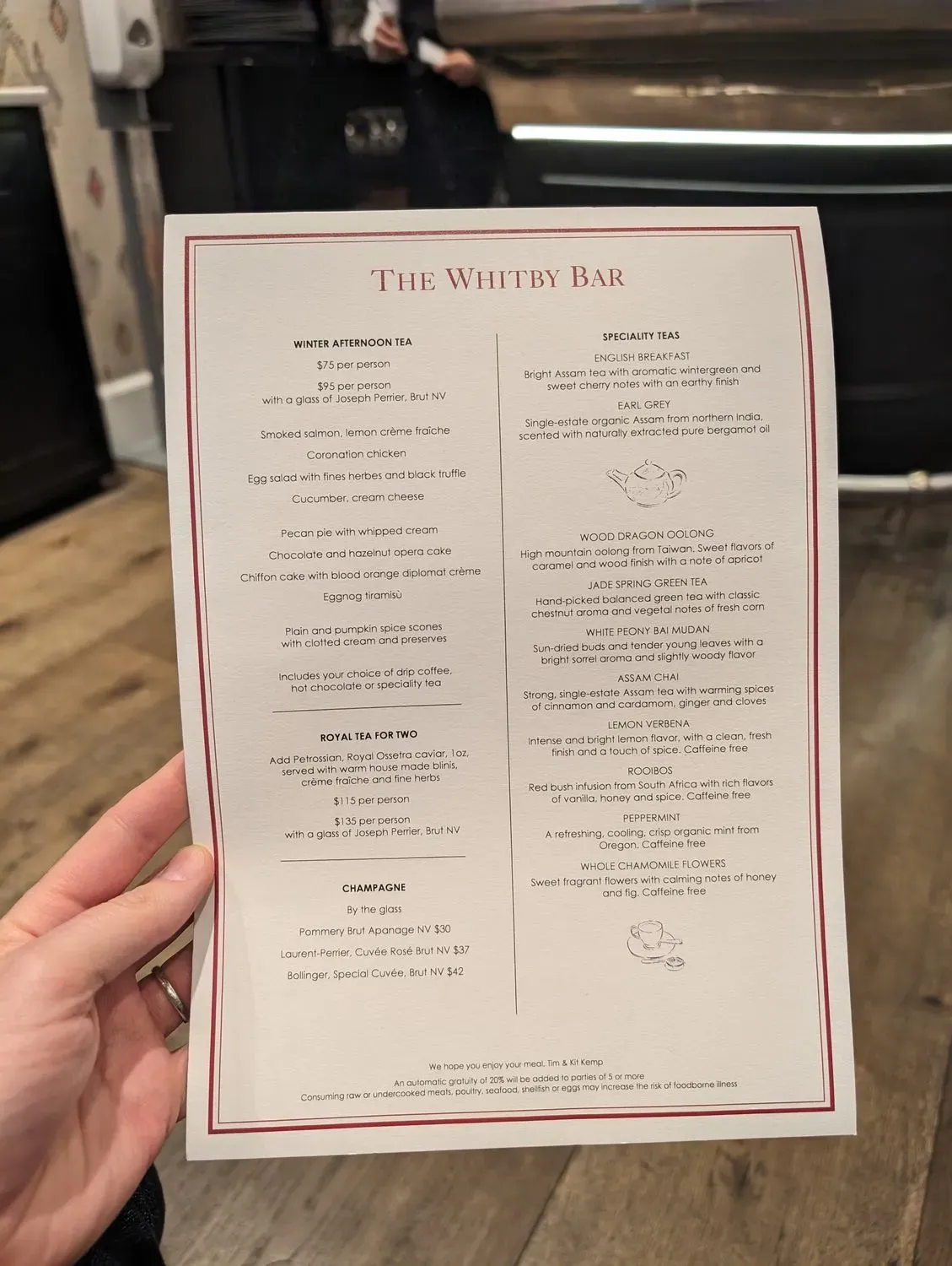 The Whitby Bar Menu - Updated November 2025