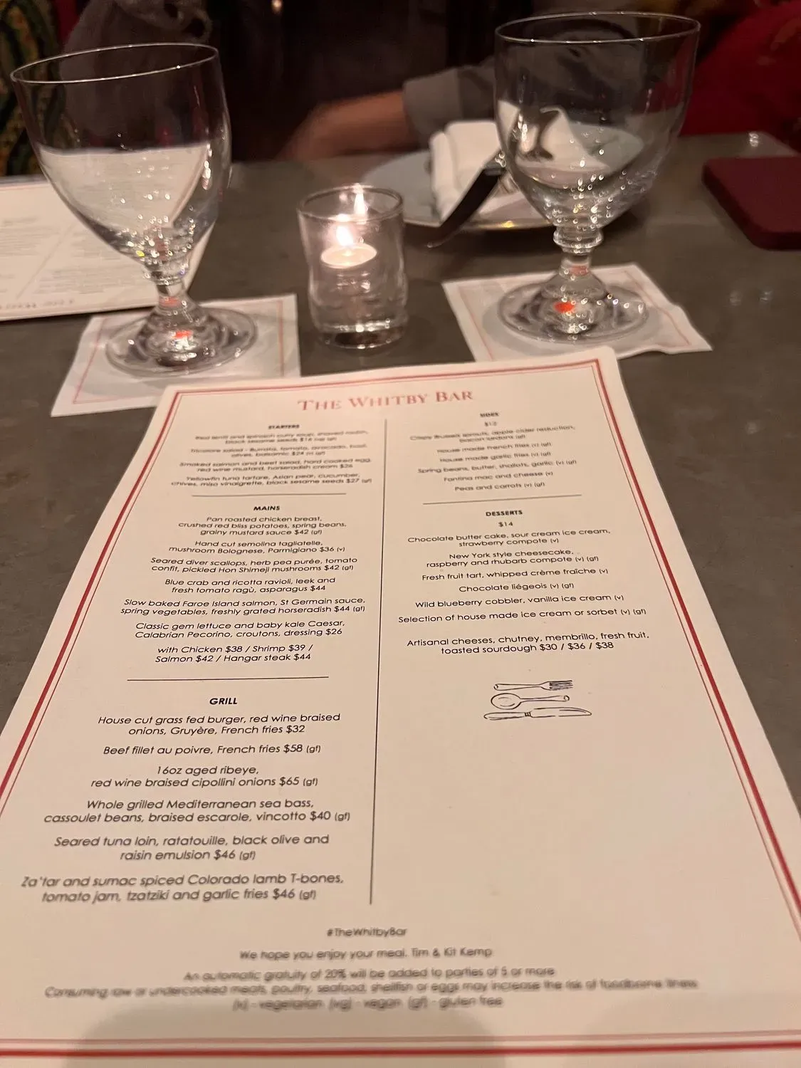 The Whitby Bar Menu - Updated November 2025