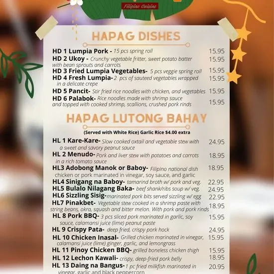 Hapag Filipino Cuisine Menu | Yonkers, NY | Checkle