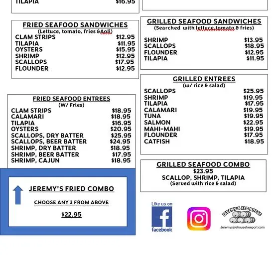Jeremy's Ale House Freeport Menu | Freeport, NY | Checkle