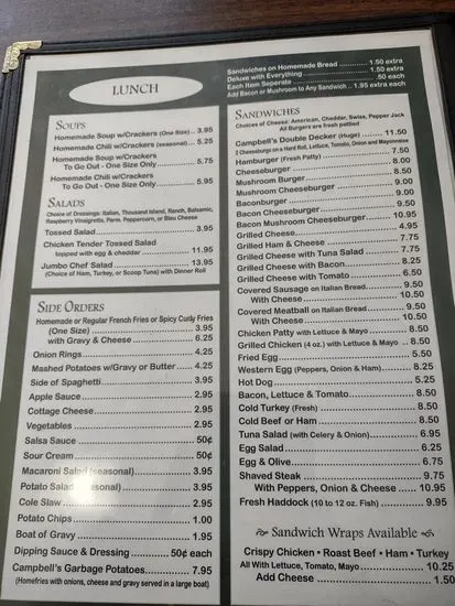 Campbell's Diner Menu | Forestport, NY | Checkle