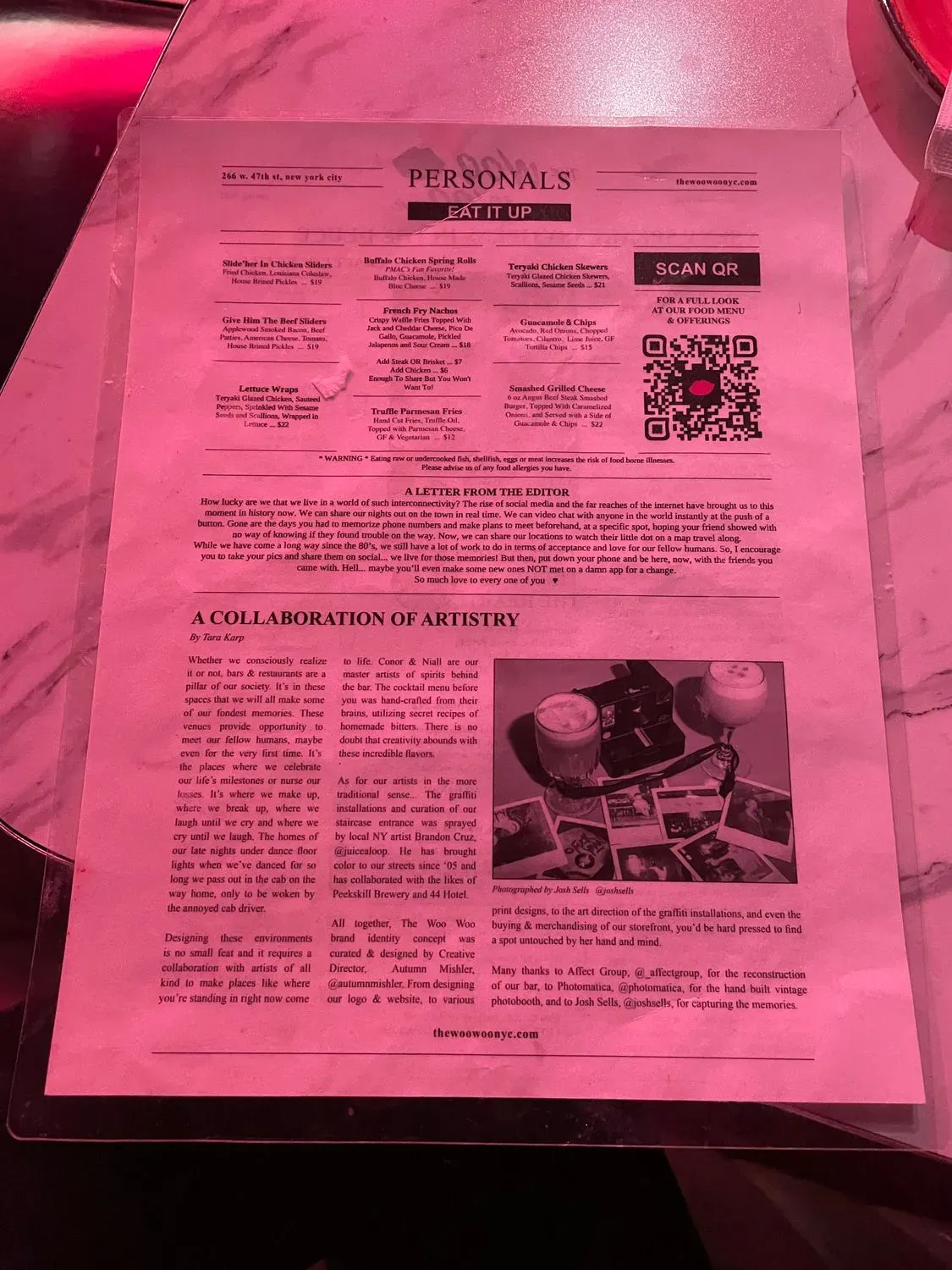 The Woo Woo Menu - Updated September 2025