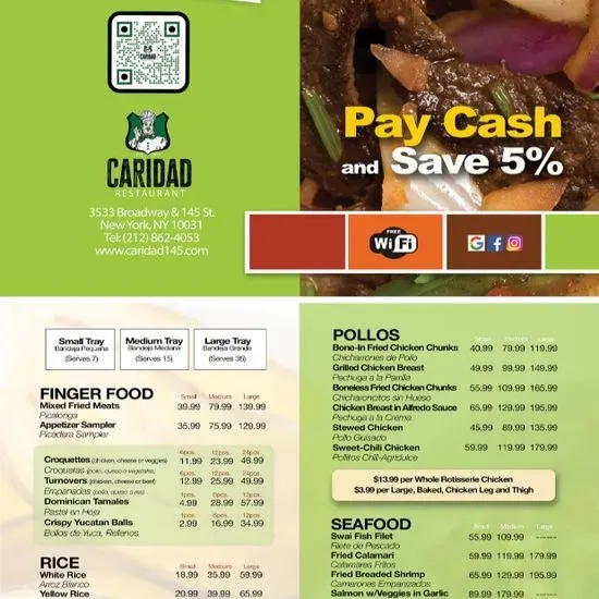Caridad Restaurant Menu | New York, NY | Checkle