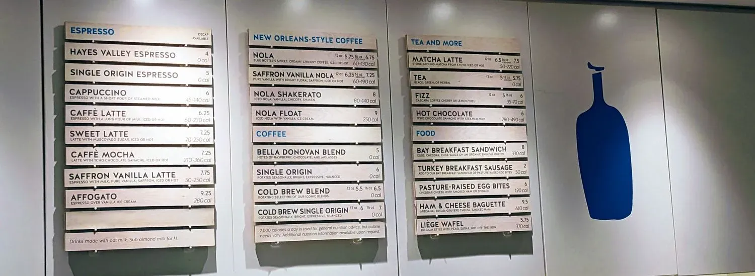 Blue Bottle Coffee Menu - Updated November 2025