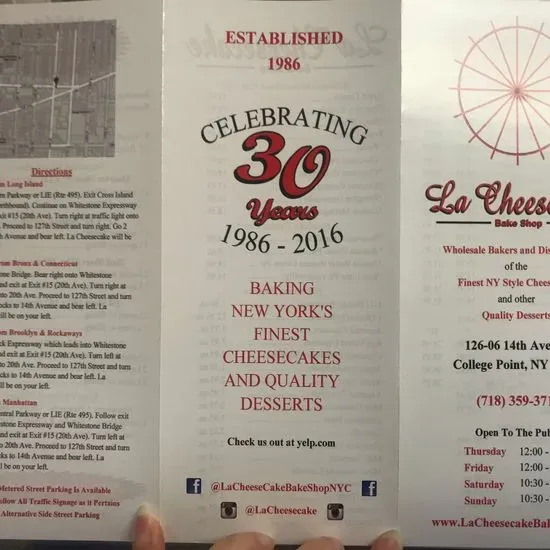 La Cheesecake Bake Shop Menu | College Point, NY | Checkle
