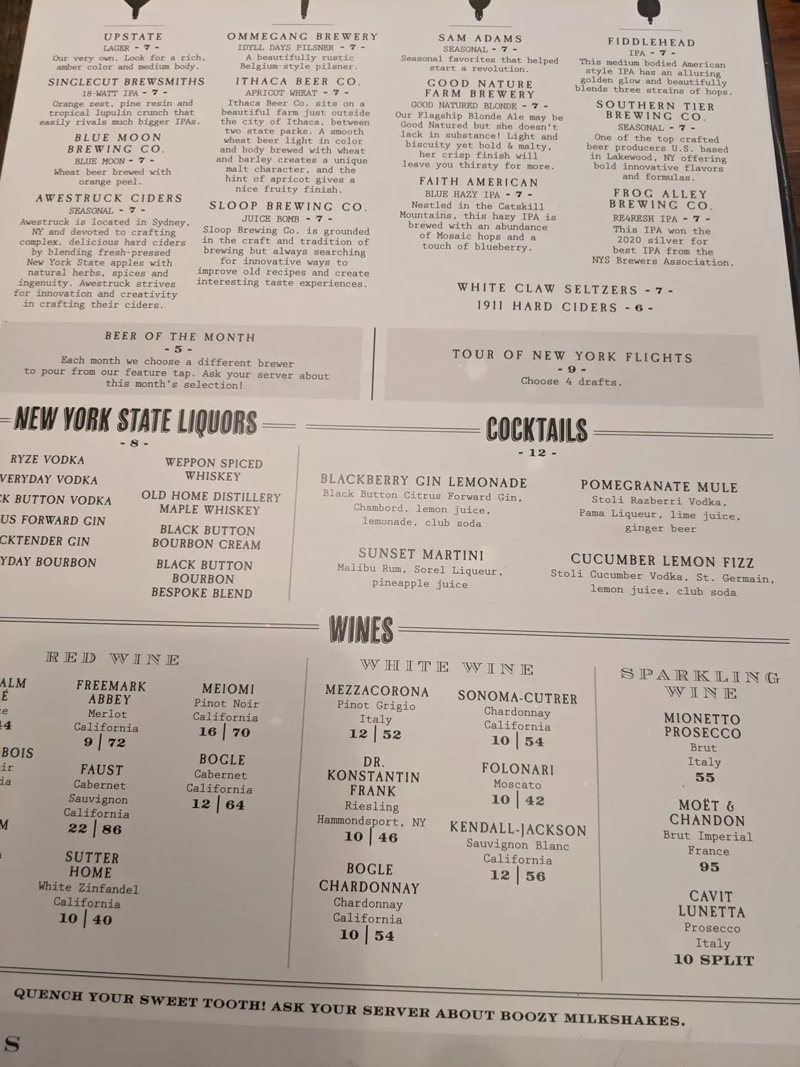 The Upstate Tavern Menu - Updated October 2025
