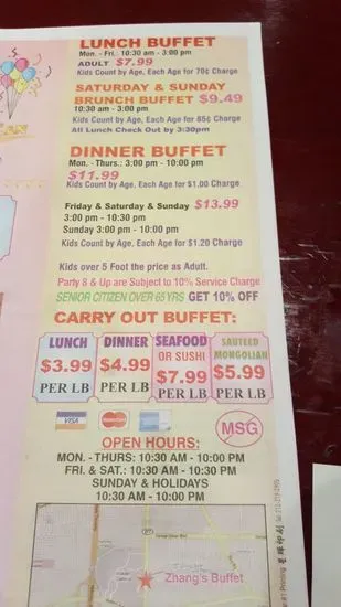 Zhang's Buffet Menu | Cheektowaga, NY | Checkle