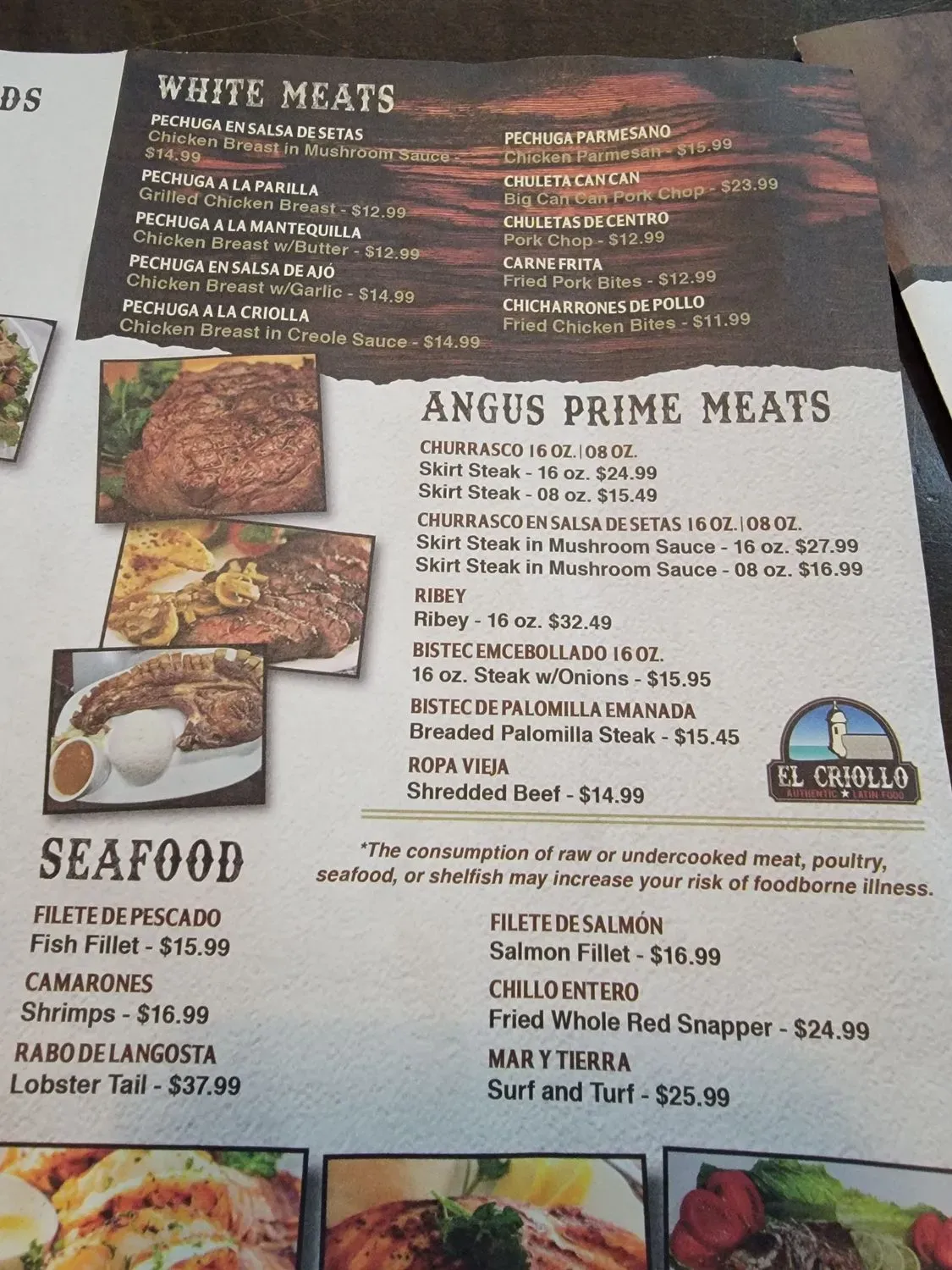 El Criollo Menu - Updated November 2025