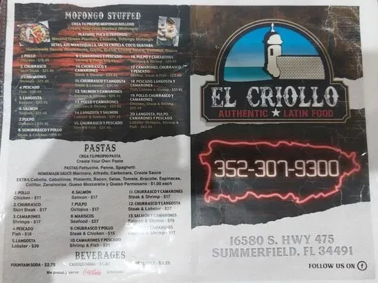 El Criollo Menu | Summerfield, FL | Checkle