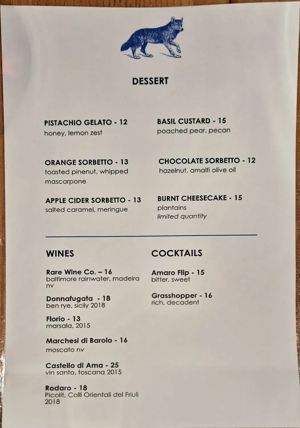 Rocca Menu - Updated September 2025