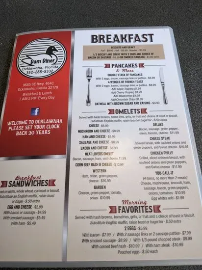 Duck's Dam Diner Menu | Ocklawaha, FL | Checkle