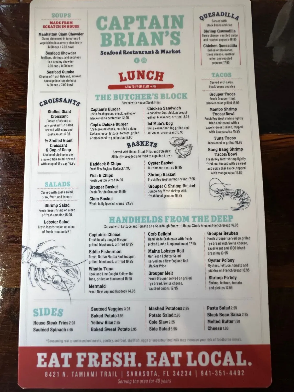 Captain Brian's Seafood Market & Restaurant Menu | Sarasota, FL | Checkle
