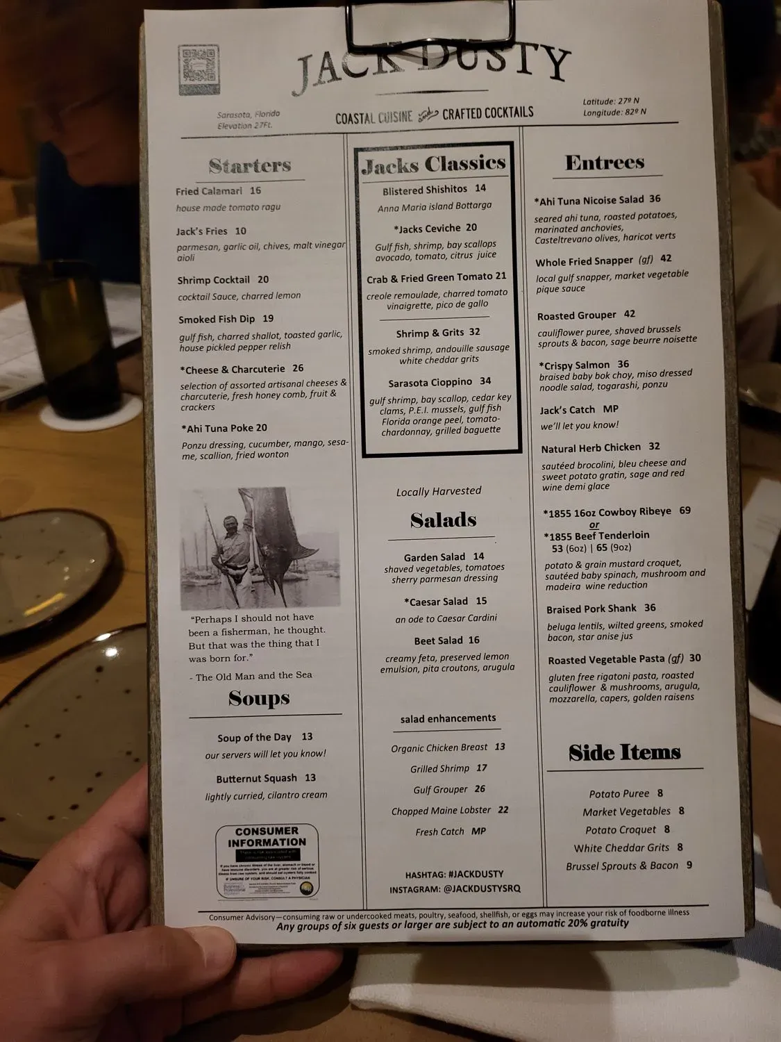 Jack Dusty Menu - Updated November 2025