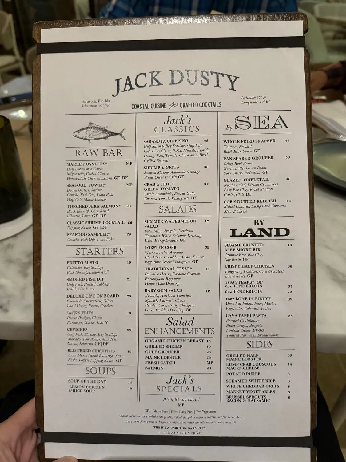 Jack Dusty Menu - Updated November 2025