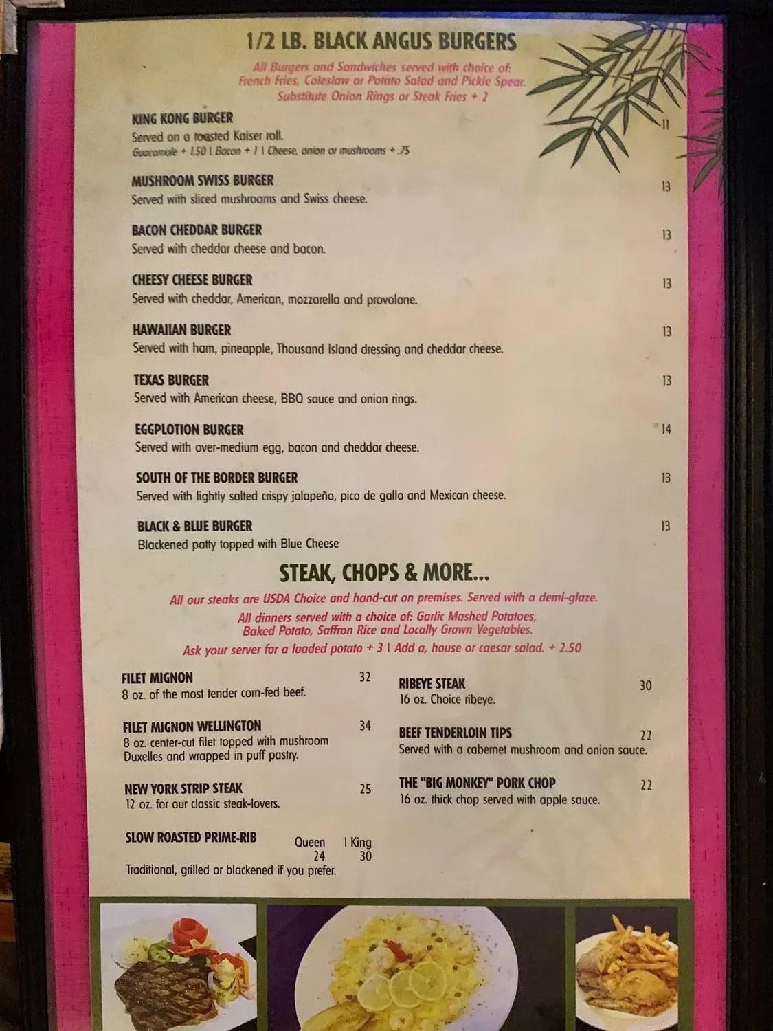 Monkey Bar Steak & Seafood Menu - Updated November 2025