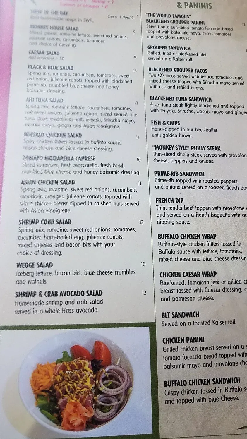 Monkey Bar Steak & Seafood Menu - Updated November 2025