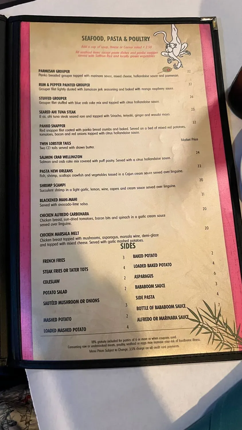 Monkey Bar Steak & Seafood Menu - Updated November 2025