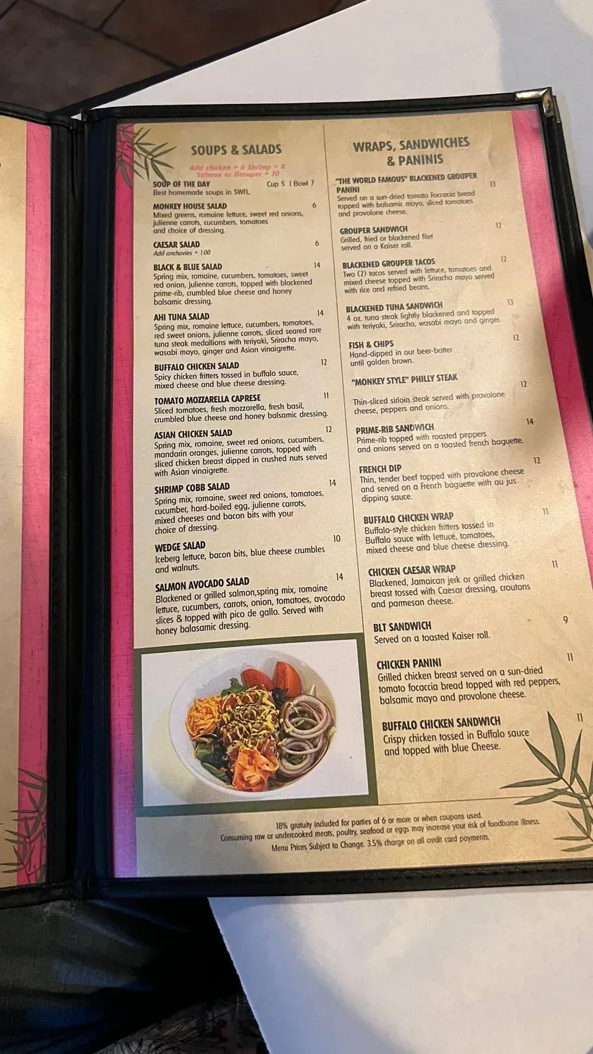 Monkey Bar Steak & Seafood Menu - Updated November 2025