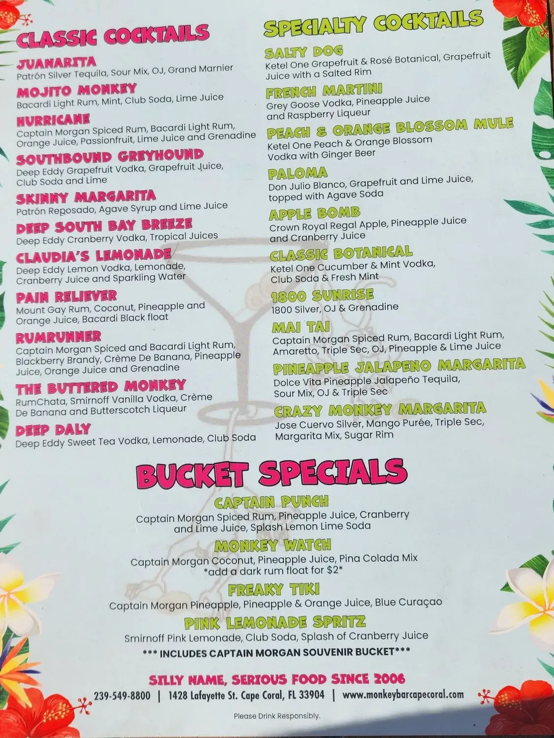 Monkey Bar Steak & Seafood Menu - Updated November 2025