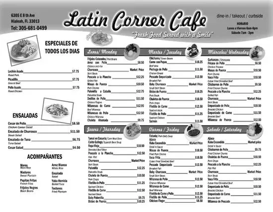 Latin Corner Cafe Menu | Hialeah, FL | Checkle