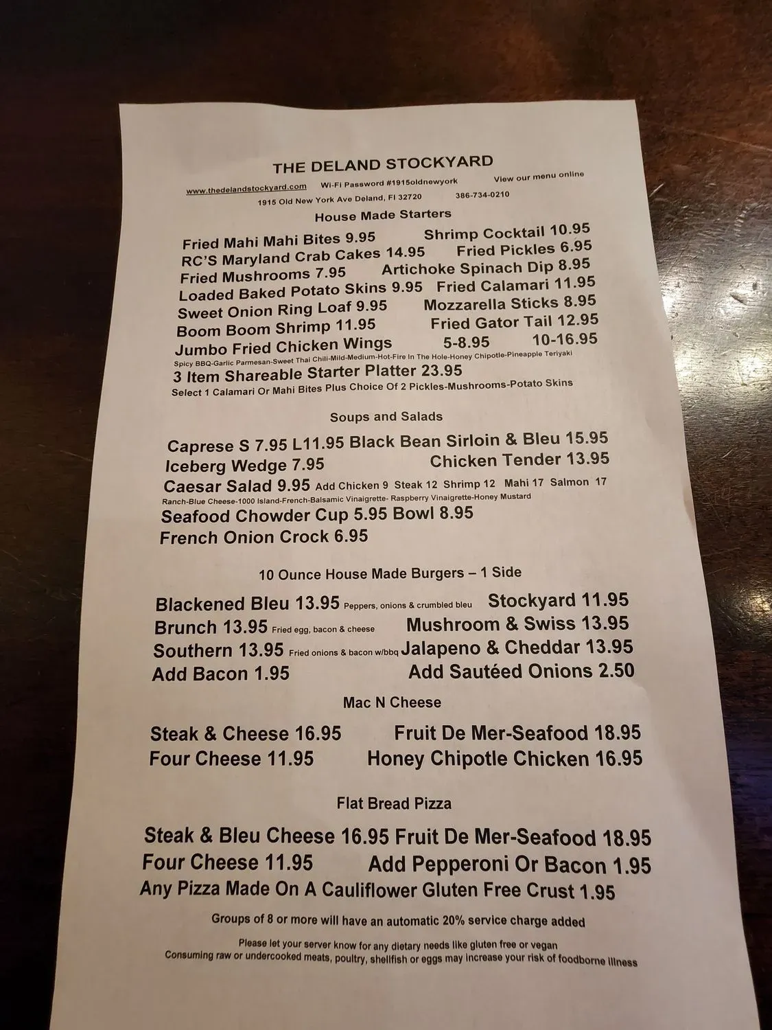 The DeLand Stockyard Menu - Updated November 2025
