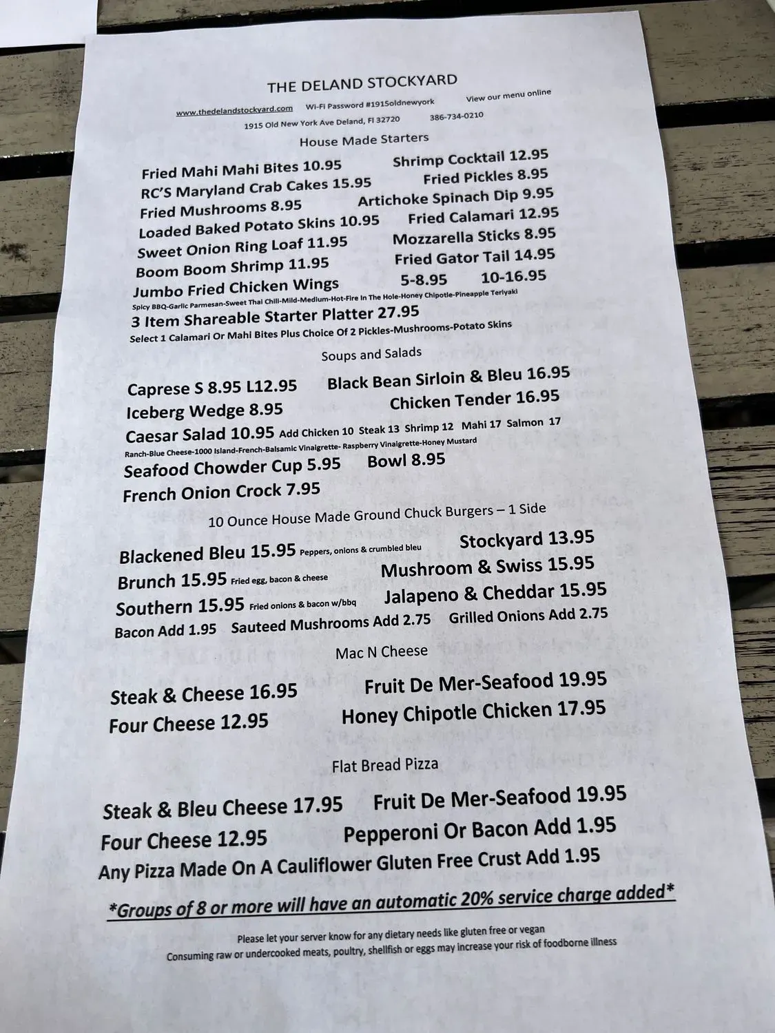 The DeLand Stockyard Menu - Updated November 2025