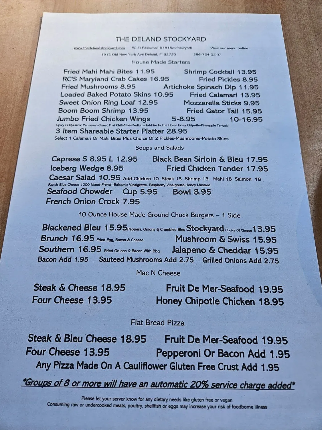 The DeLand Stockyard Menu - Updated November 2025