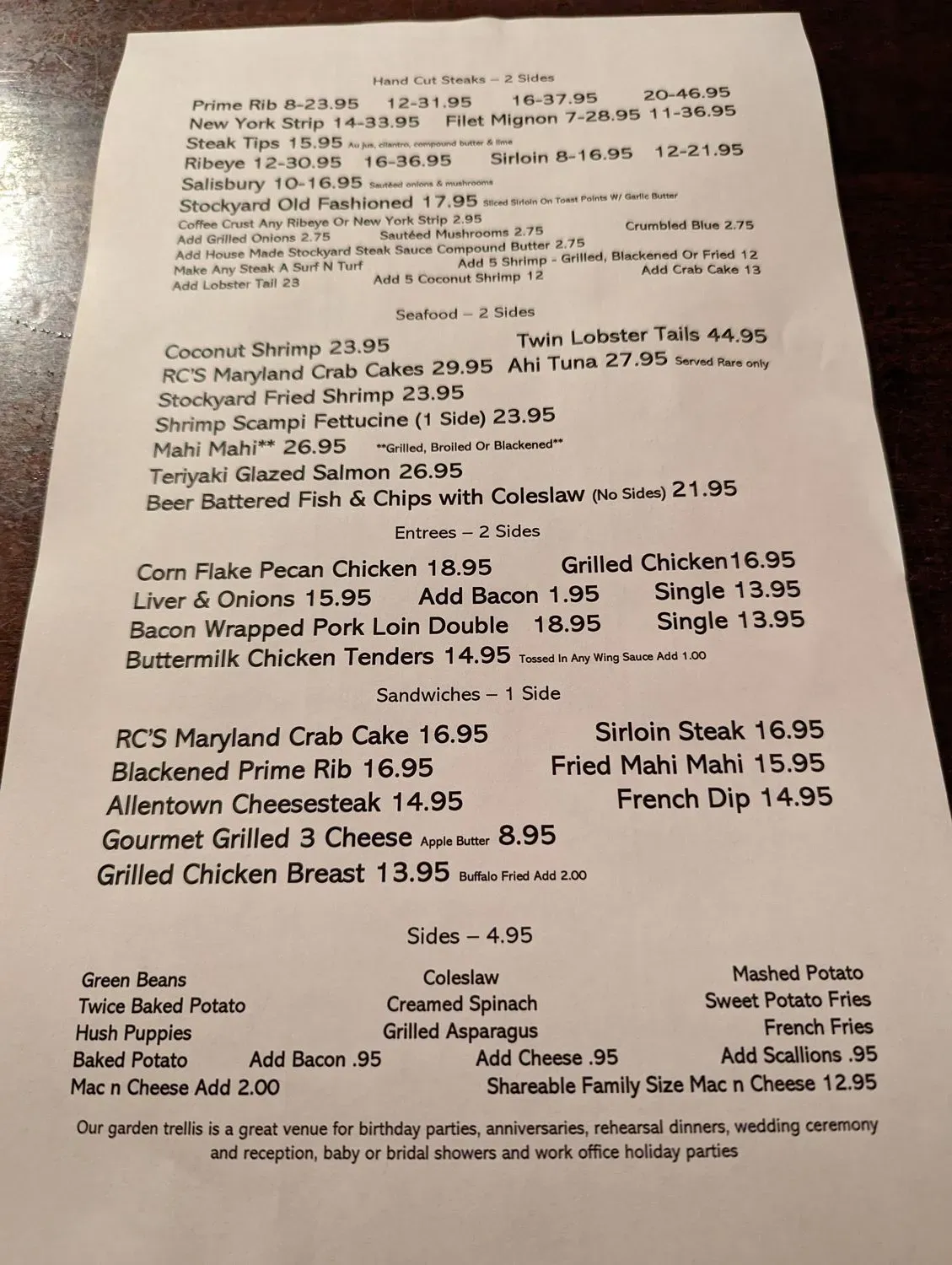 The DeLand Stockyard Menu - Updated November 2025