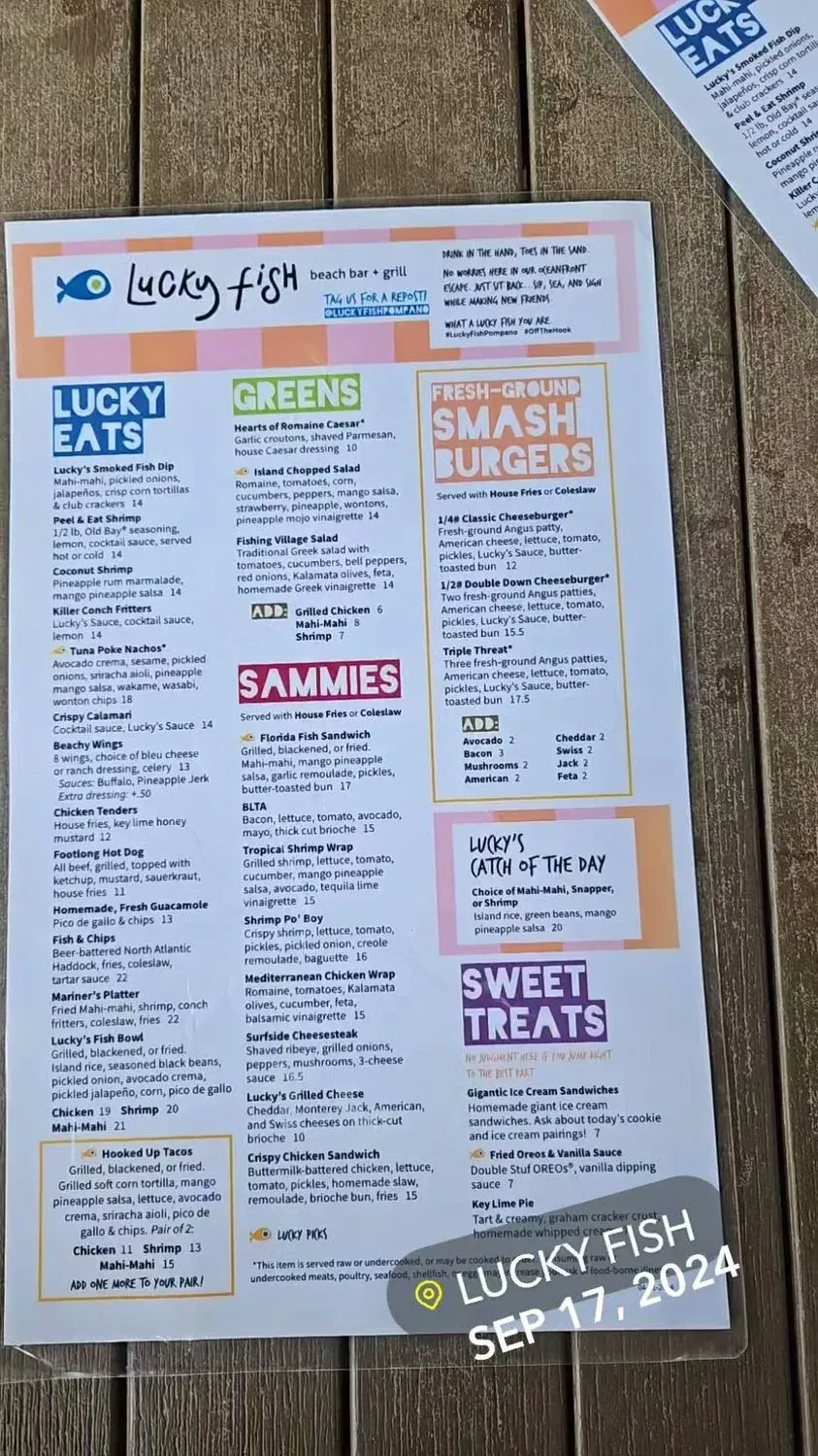 Lucky Fish Beach Bar + Grill Menu - Updated November 2025