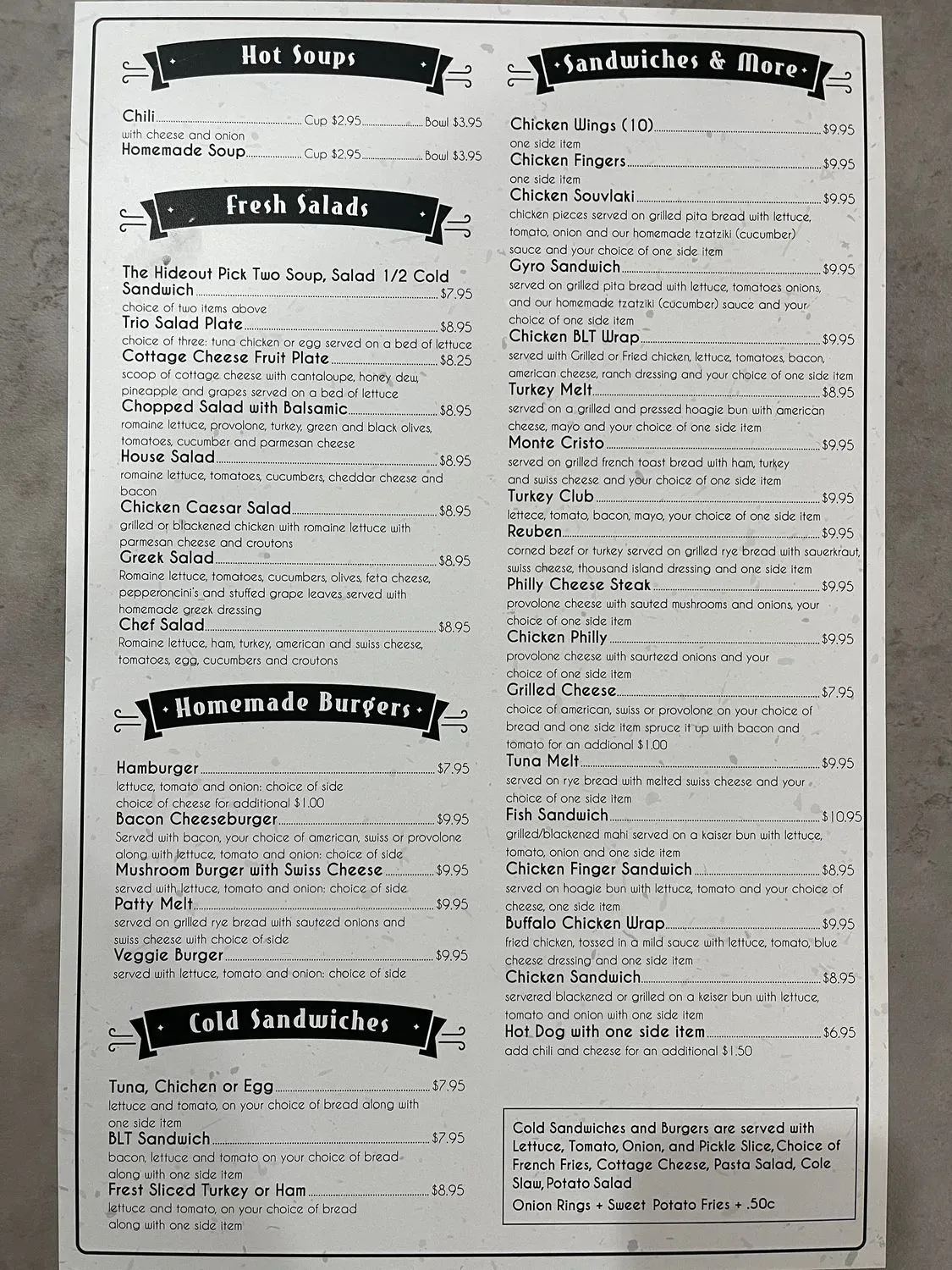 The Hideout Kitchen and Cafe Menu | West Palm Beach, FL | Checkle