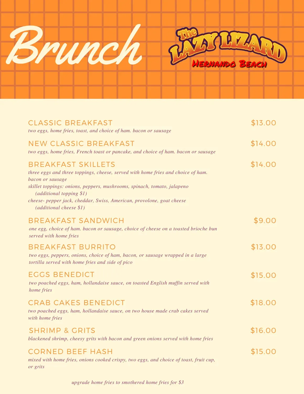 The Lazy Lizard Menu | Hernando Beach, FL | Checkle