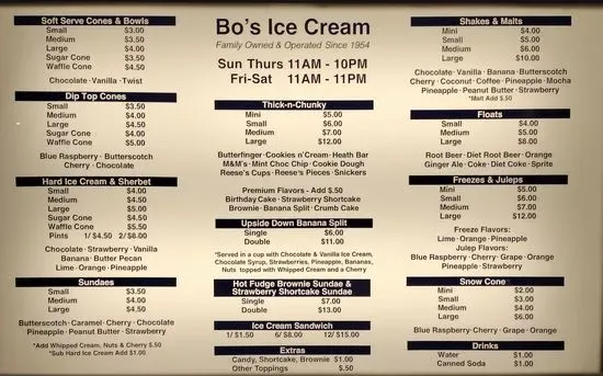 Bo's Ice Cream Menu | Tampa, FL | Checkle