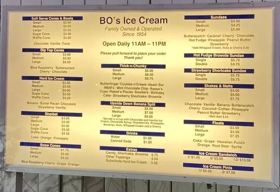 Bo's Ice Cream Menu | Tampa, FL | Checkle