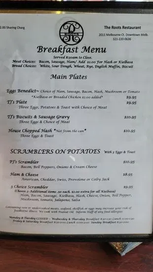 The Roots Restaurant Tavern Menu | Melbourne, FL | Checkle