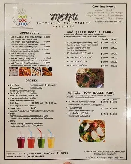 Pho Loc Tho Menu | Lakeland, FL | Checkle