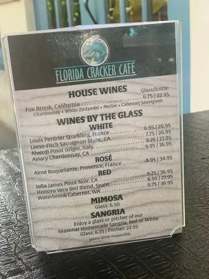 The Florida Cracker Cafe Menu | Saint Augustine, FL | Checkle