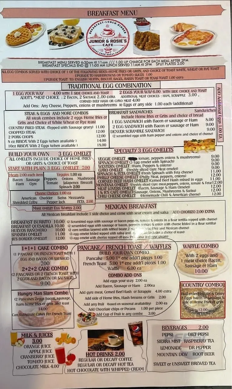 Junior and Rosie's Cafe and Grill Menu | Englewood, FL | Checkle