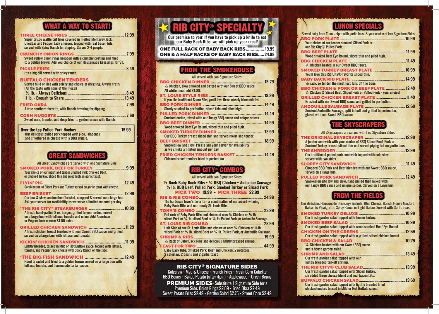 Rib City Menu - Updated November 2025